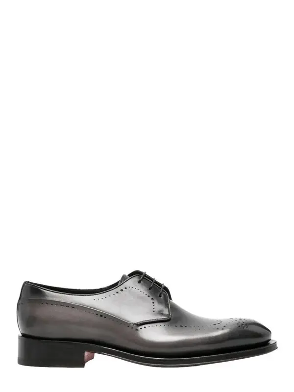 Santoni Dark Leather Brogue Detail Derby Shoes - Grey