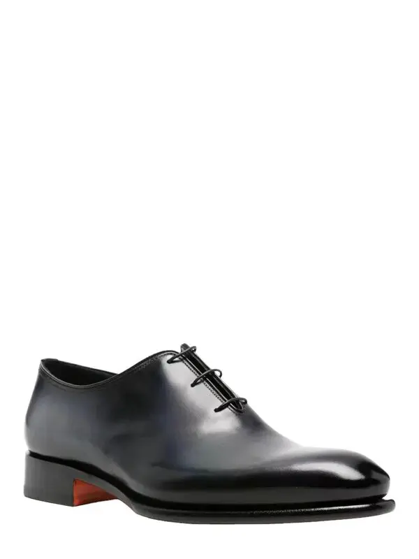 Santoni Dark Leather Lace-up Oxford Shoes - Blue