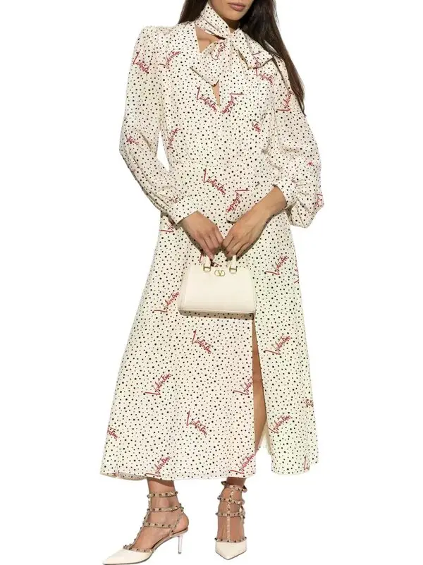 Valentino Garavani Polka-dot Logo Print Midi Dress - Neutrals