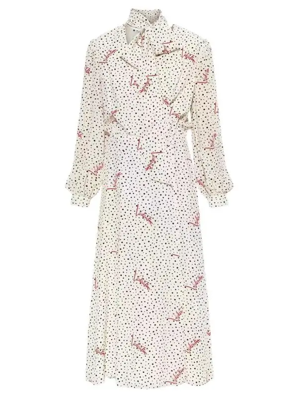 Valentino Garavani Polka-dot Logo Print Midi Dress - Neutrals