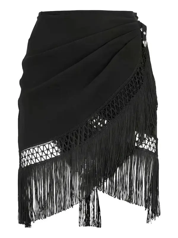 LES FILLES D'EVA Wrap Skirt With Fringe Detail - Black