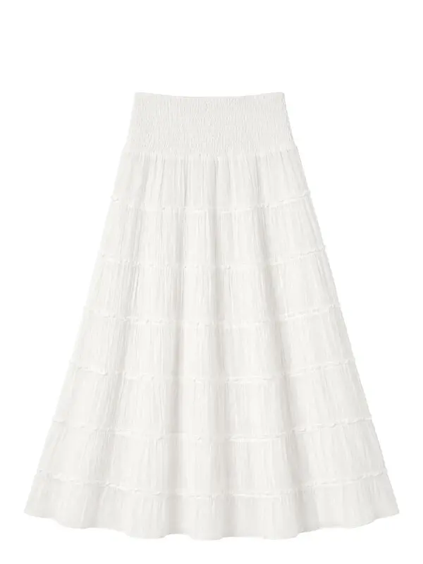 YUMI Double Cotton Tiered Boho Maxi Skirt - White