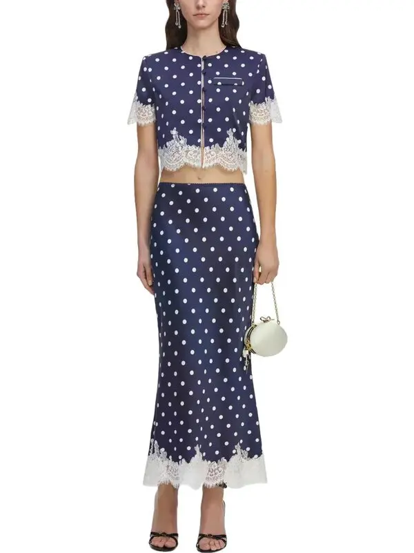 SELF-PORTRAIT Polka-dot Lace-trim Skirt - Blue