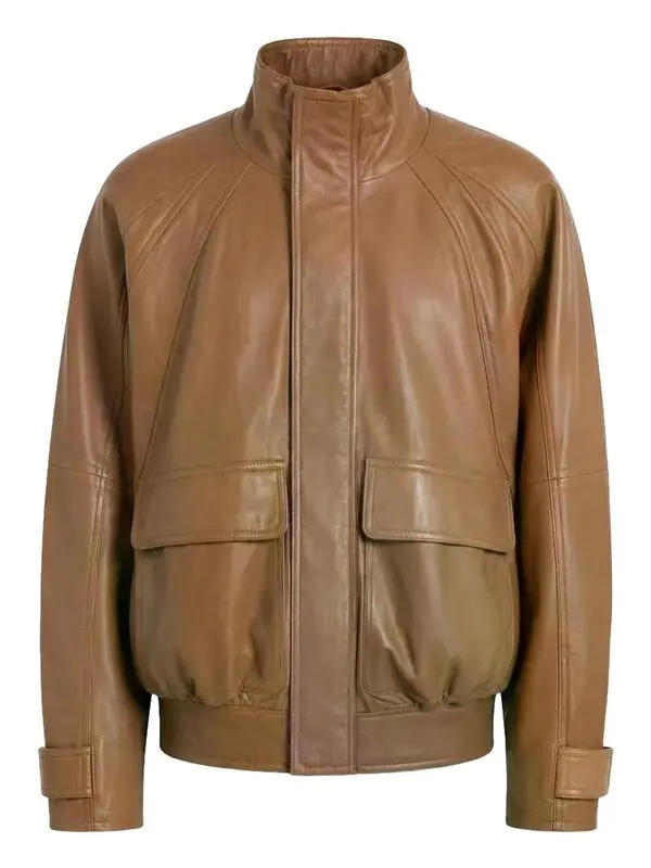 N°21 Leather High-neck Jacket - Brown