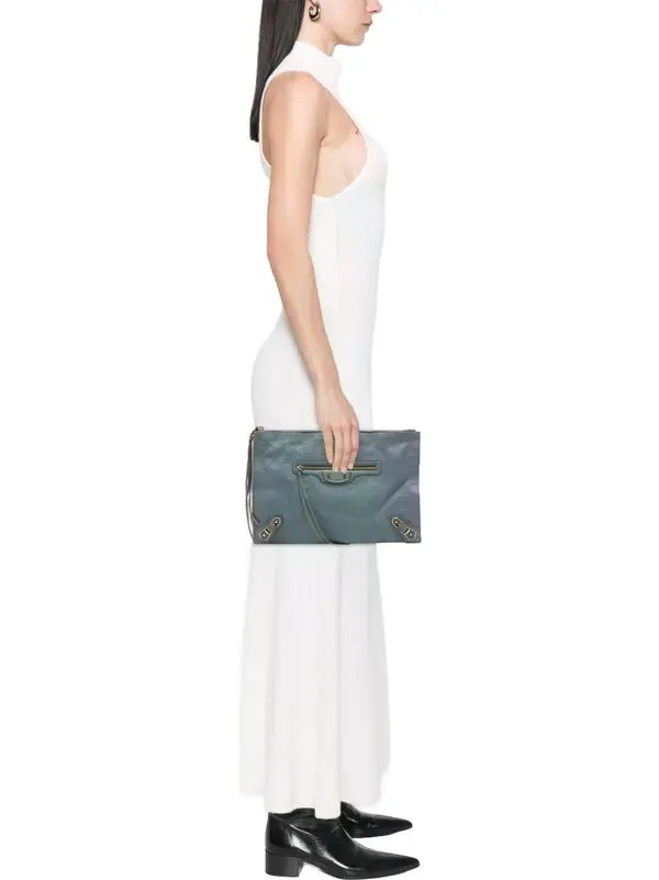Balenciaga Goatskin Metallic Edge Clutch - Grey