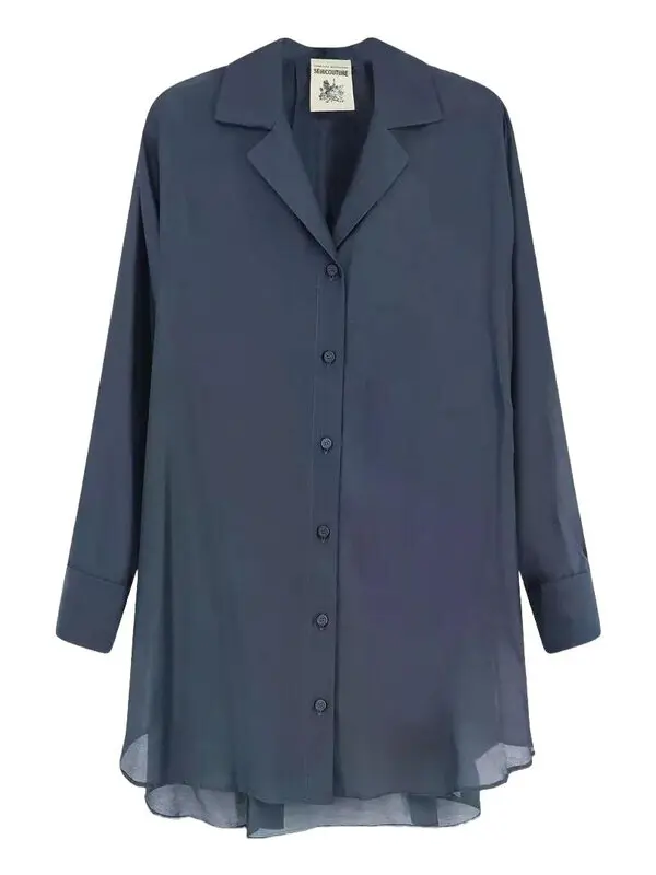 SEMICOUTURE Long Sleeve Shirt With Box Pleat Detail - Blue