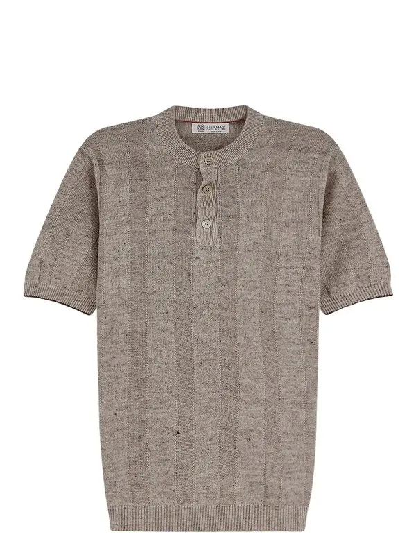 Brunello Cucinelli Linen And Cotton Blend Short Sleeve Sweater - Beige