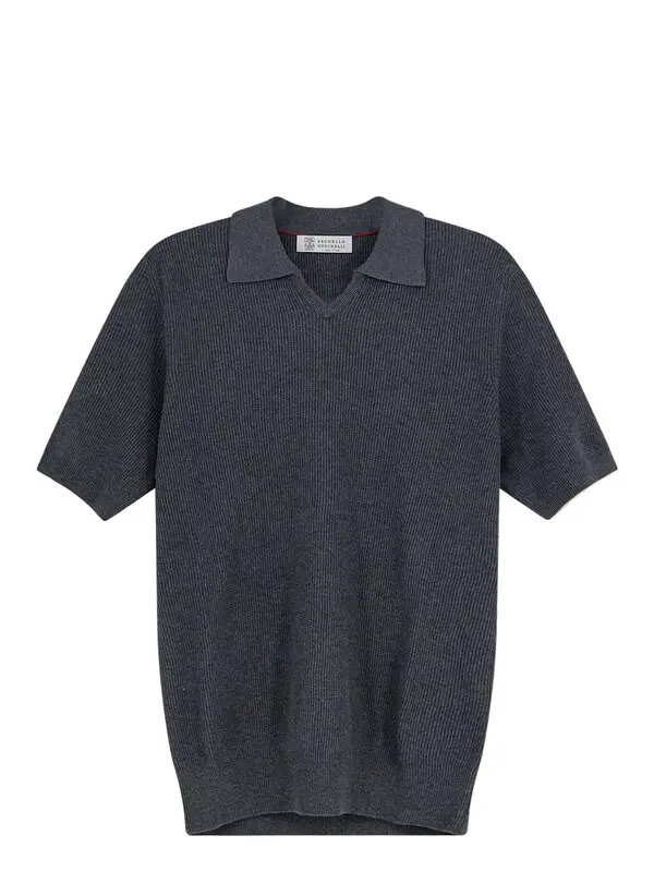 Brunello Cucinelli Cotton Polo Shirt With Ribbed Knit - Grey