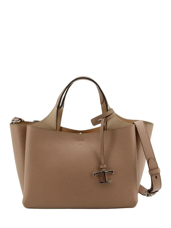 TOD'S Leather Top Handle Bag With Shoulder Strap - Beige