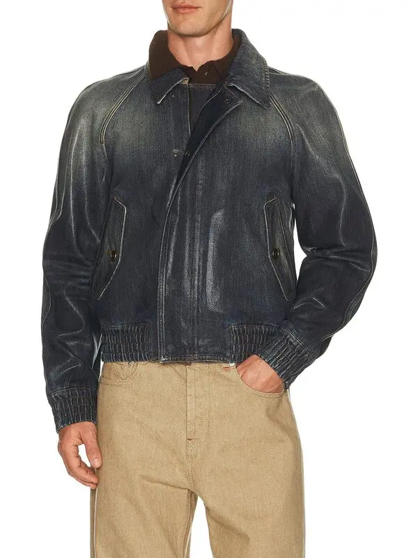 Burberry Rivaro Wax Bomber Jacket - Mid Blue