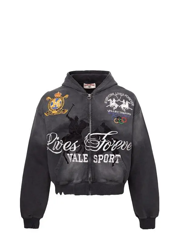 VALE FOREVER Zip Up Hoodie With Graphic Details - Black
