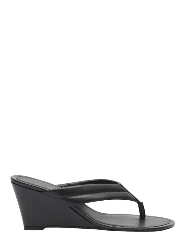 ST. AGNI Stitch Detail Thong Wedge Sandals - Black