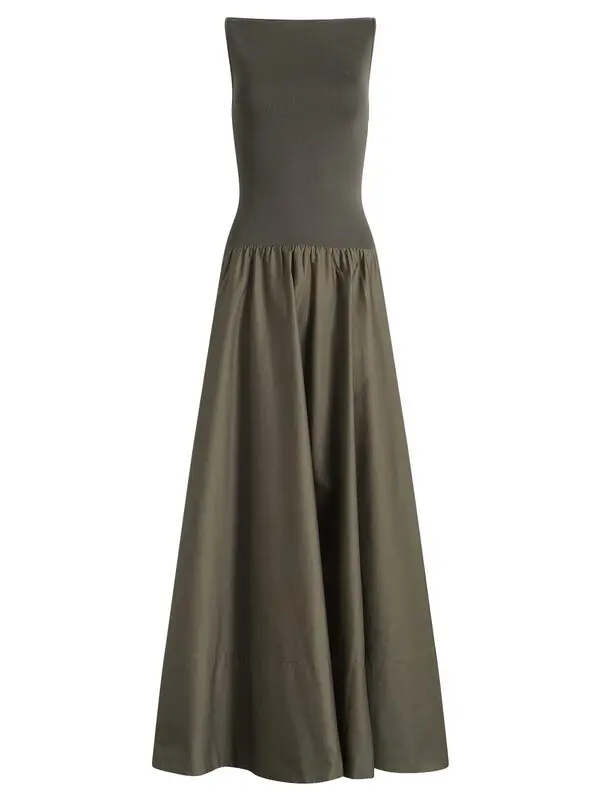 ST. AGNI Backless Circle Hem Maxi Dress - Khaki