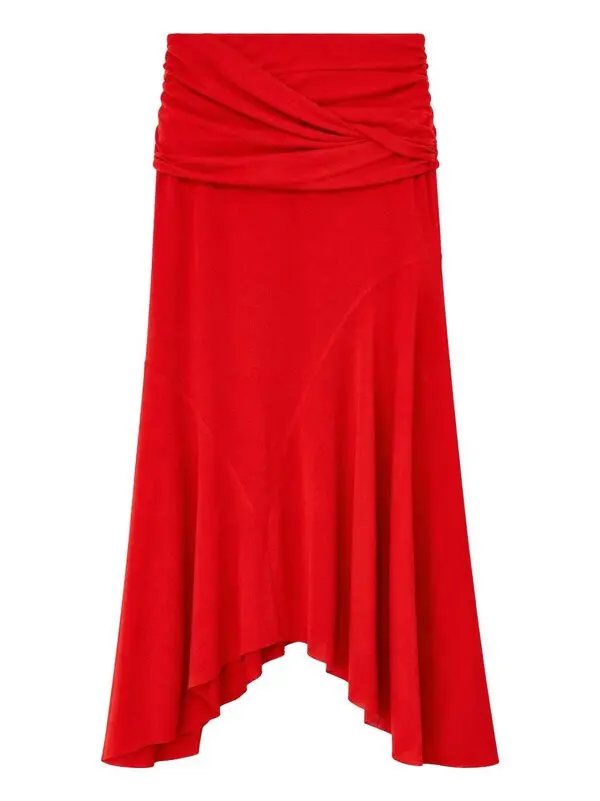 GANNI Marl Mesh Draped Asymmetrical Skirt - Red