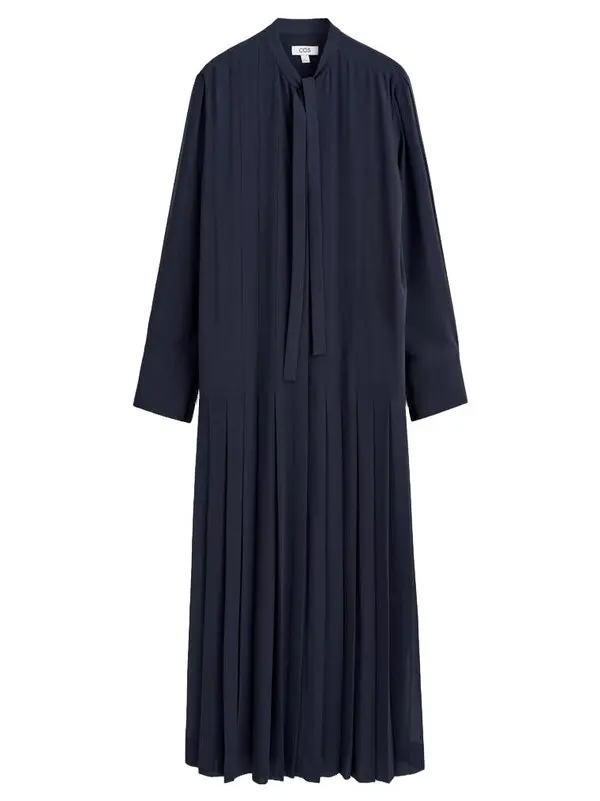 Cos Pleated Bow-detail Midi Shirt Dress - Navy