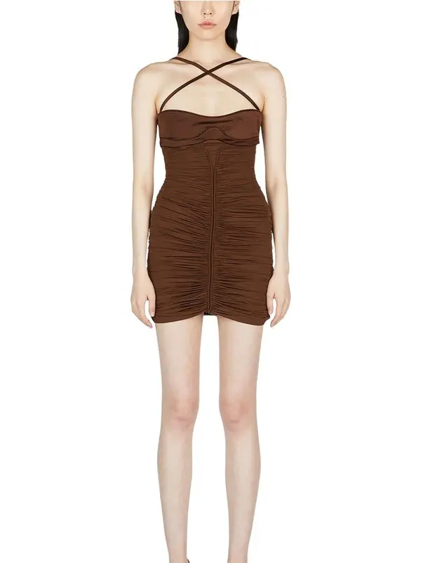 MUGLER Cut-out Ruched Mini Dress - Nude