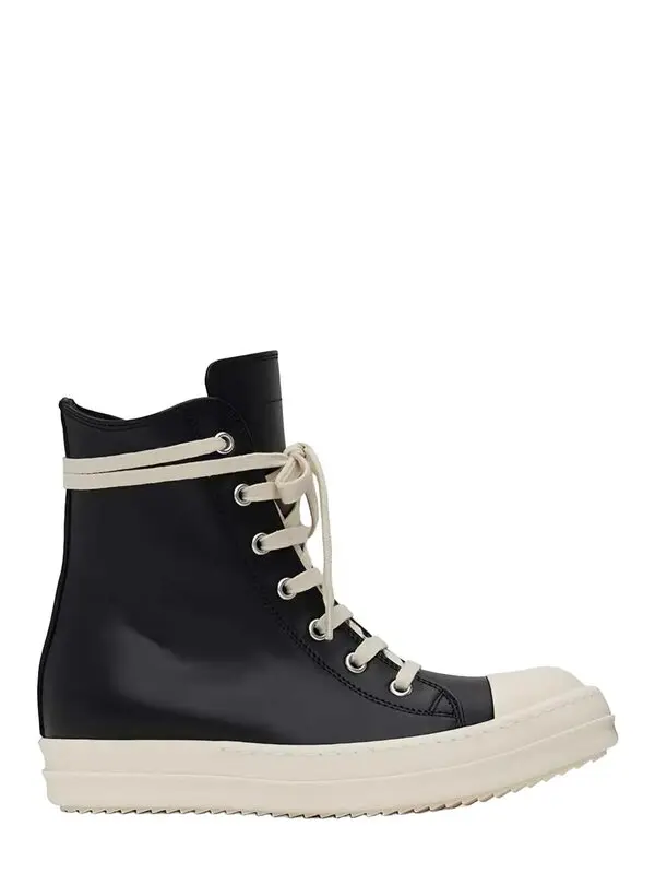 Rick Owens High Top Leather Lace Up Sneakers - Black