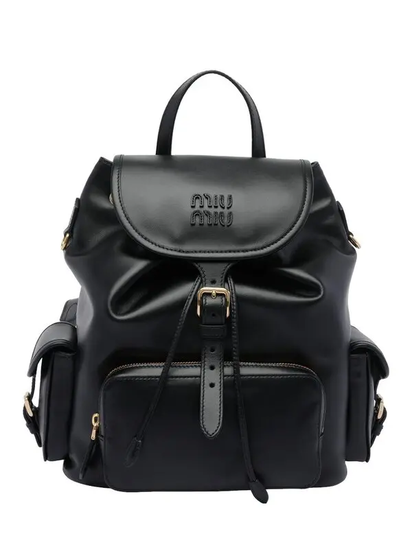 Miu Miu Leather Logo Backpack - Black