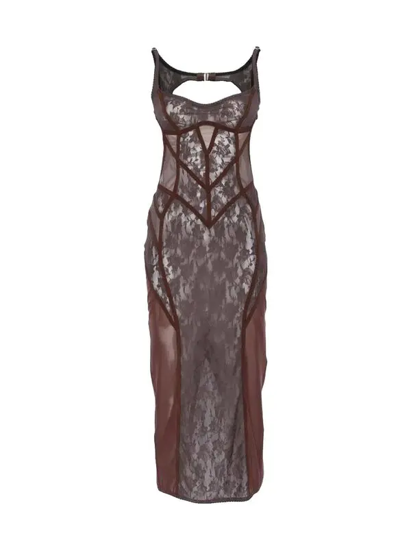Attico Midi Dress With Lace Inserts - Brown