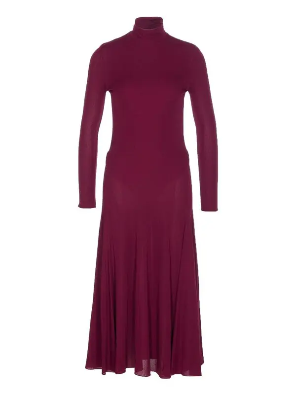 Alaïa Long Sleeve Turtleneck Heart Back Flounce Dress - Purple