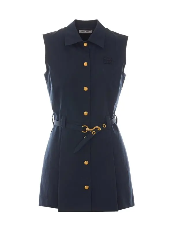 Miu Miu Belted Pleated Mini Dress - Blue