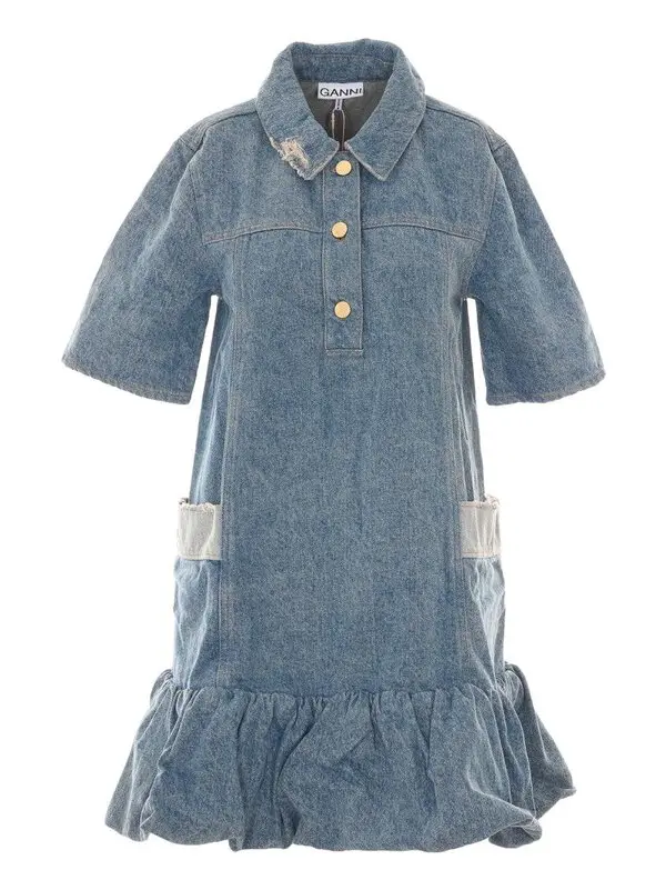 GANNI Patchwork Denim Dress - Blue