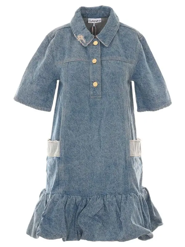 GANNI Patchwork Denim Dress - Blue