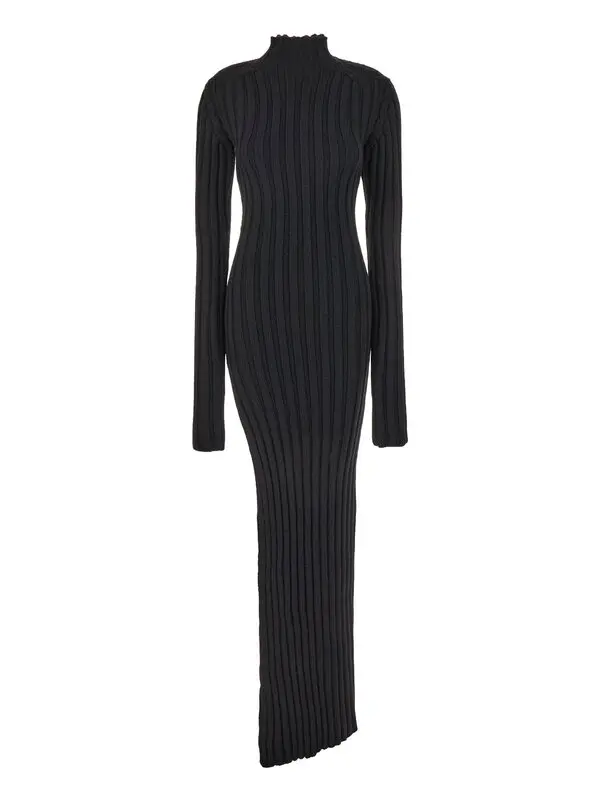 ANN DEMEULEMEESTER Ribbed Knit High Neck Maxi Dress - Multicolor