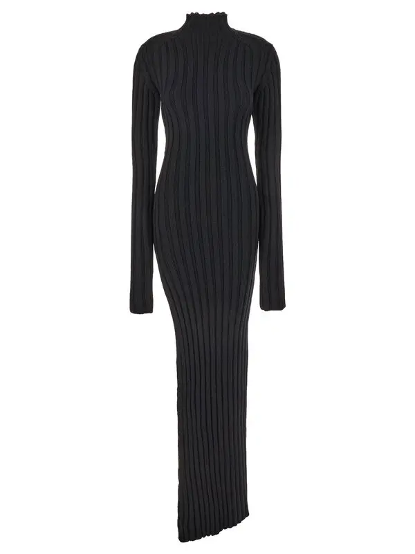 ANN DEMEULEMEESTER Ribbed Knit High Neck Maxi Dress - Multicolor