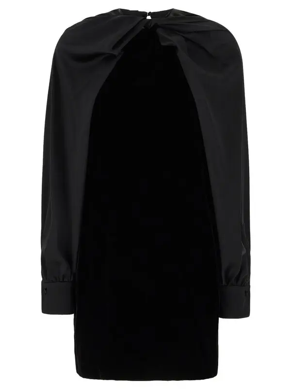 Max Mara Black Velvet Dress With Cape Effect - Multicolor