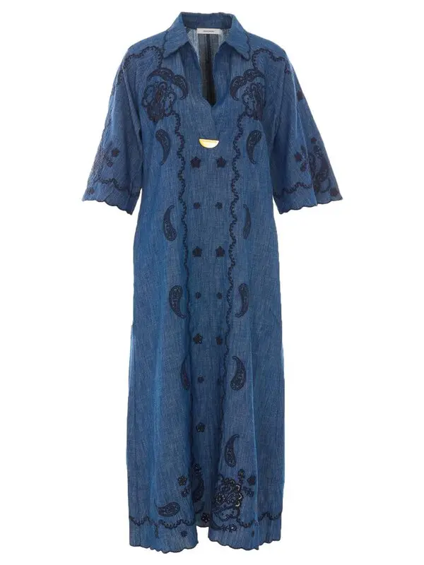 Zimmermann Aster Embroidered Midi Dress - Blue