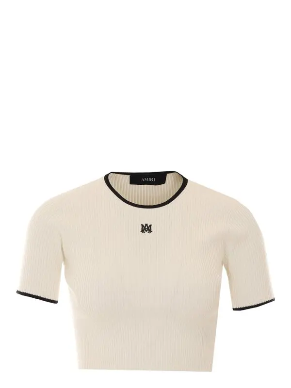 Amiri Ribbed Crewneck Short-sleeve Top With Embroidered Logo - White