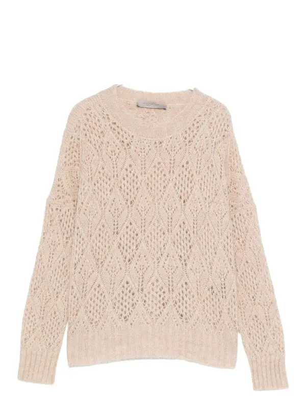 D.exterior Open-knit Round-neck Sweater - Nude