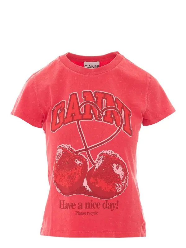 GANNI Baby Fit Future T-shirt With Cherry Print - Red