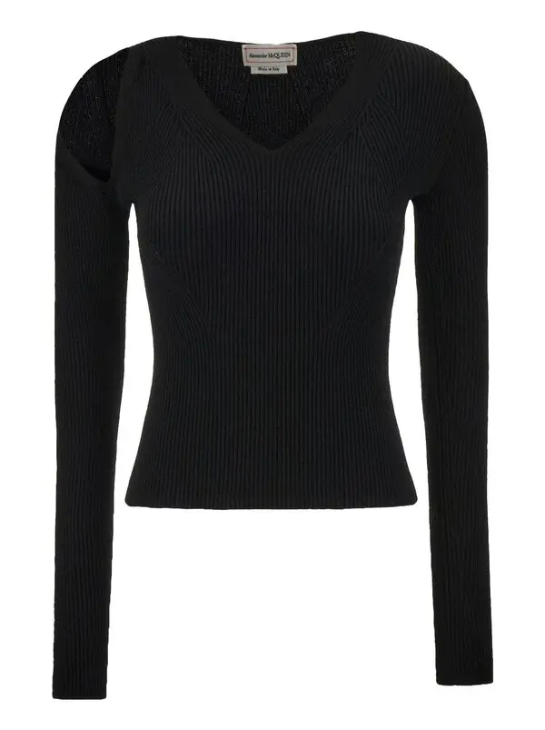 Alexander McQueen Ribbed Knit V-neck Pullover - Multicolor