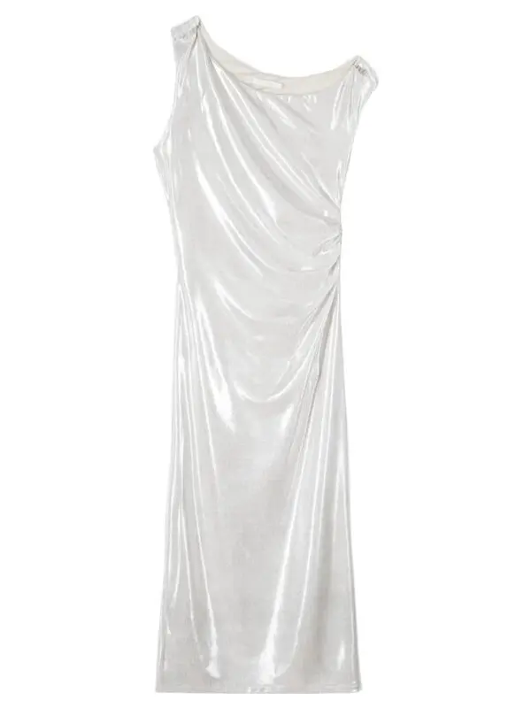Patrizia Pepe Asymmetrical Midi Dress With Logo Detail - Bright Silver