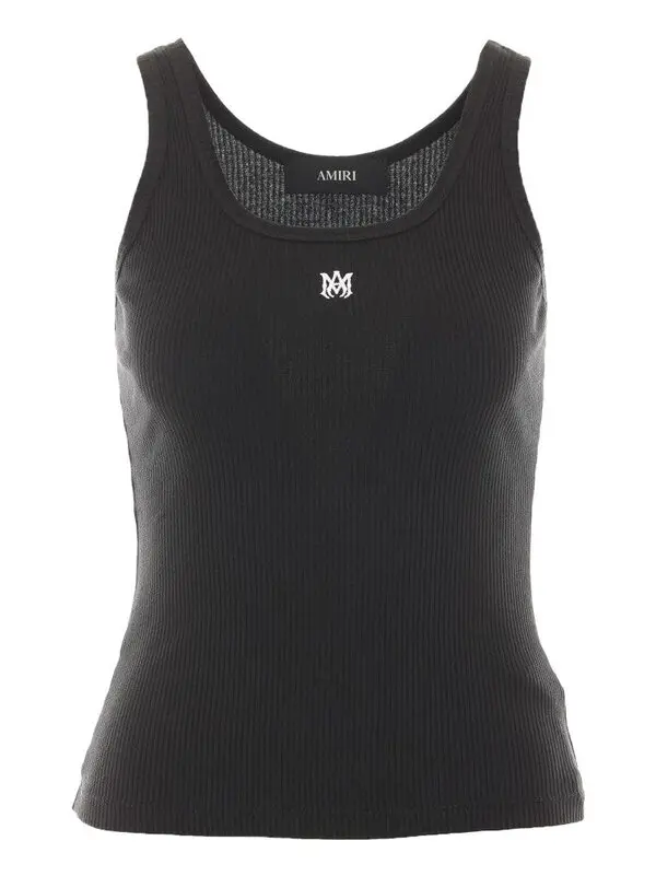 Amiri Ma Embroidered Ribbed Tank Top - Black