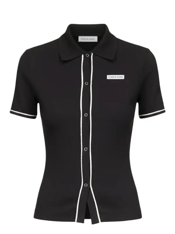 MARINE SERRE Ribbed Jersey Polo T-shirt - Black