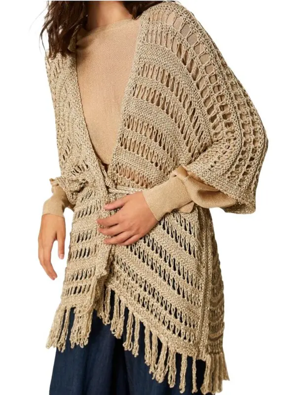 TWINSET Knitted Fringed Poncho - Nude