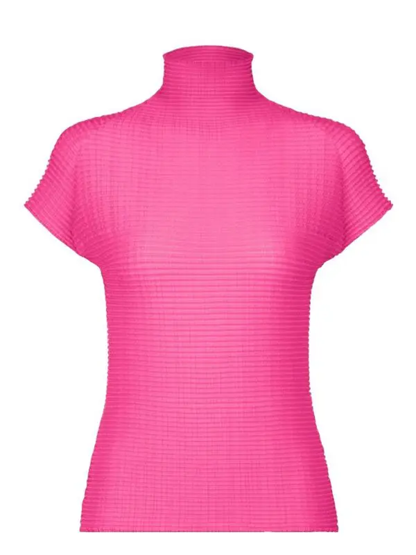 Issey Miyake Pleated Turtleneck Top With French Sleeves - Pink