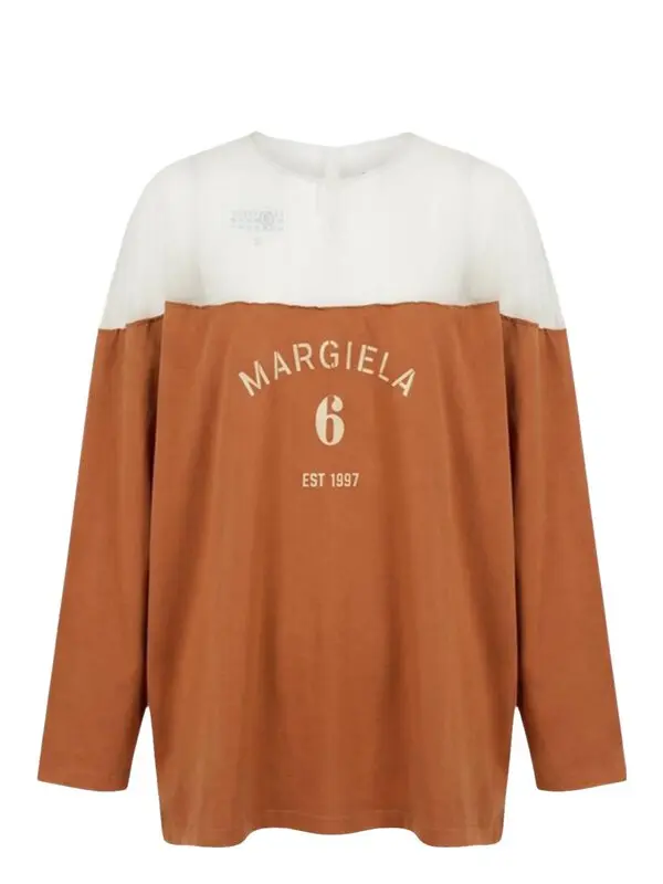 MAISON MARGIELA Printed T-shirt With Round Neck And Long Sleeves - Brown