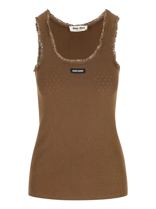 Miu Miu Round Neck Tank Top With Tassel Details - No