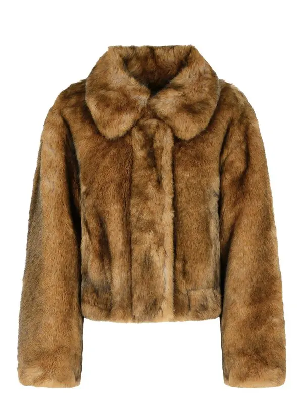 STAND STUDIO Long Sleeve Faux Fur Jacket - Natural Brown