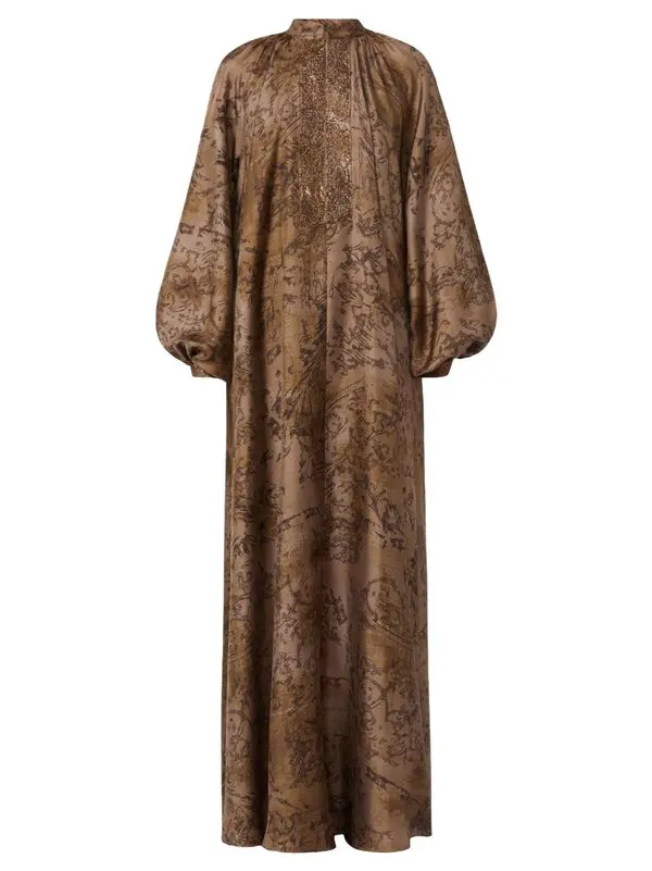 Max Mara Printed Long Sleeve Maxi Dress - Dark Brown
