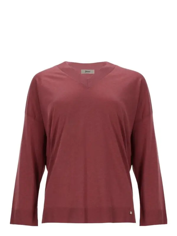 Herno V-neck Long Sleeve Knit Jumper - Red