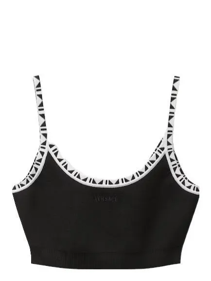 Versace Logo Embroidery Cropped Top - Black