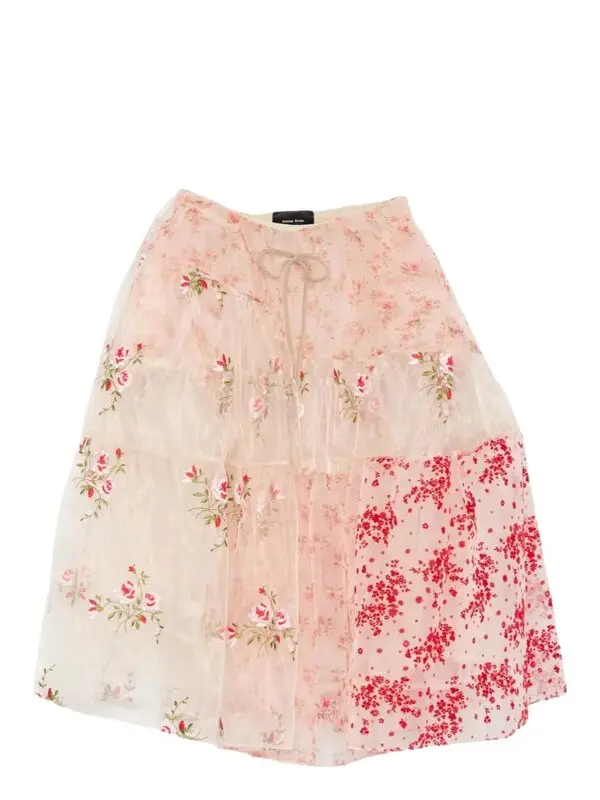 Simone Rocha Floral Print Patchwork Tulle Midi Skirt - Nude