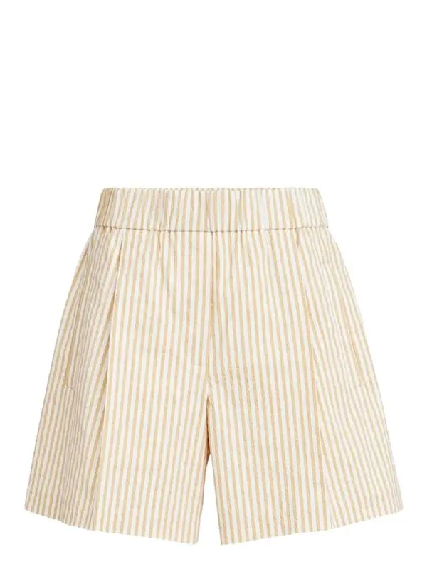 Brunello Cucinelli Techno Cotton Striped Seersucker Shorts With Monili - White