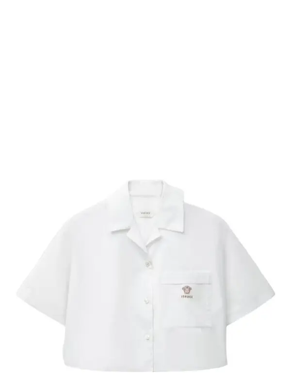 Versace Cropped Short-sleeve Shirt With Notched Collar - White