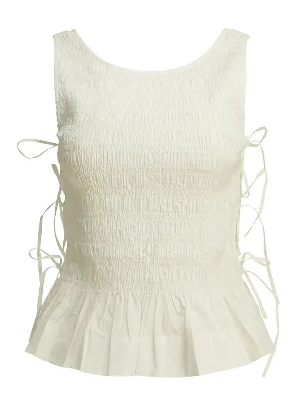 GANNI Smocked Tie-side Top - White